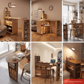 Wooden Retractable Bar Table with Storage Cabinet & Drawers – CharmyDecor