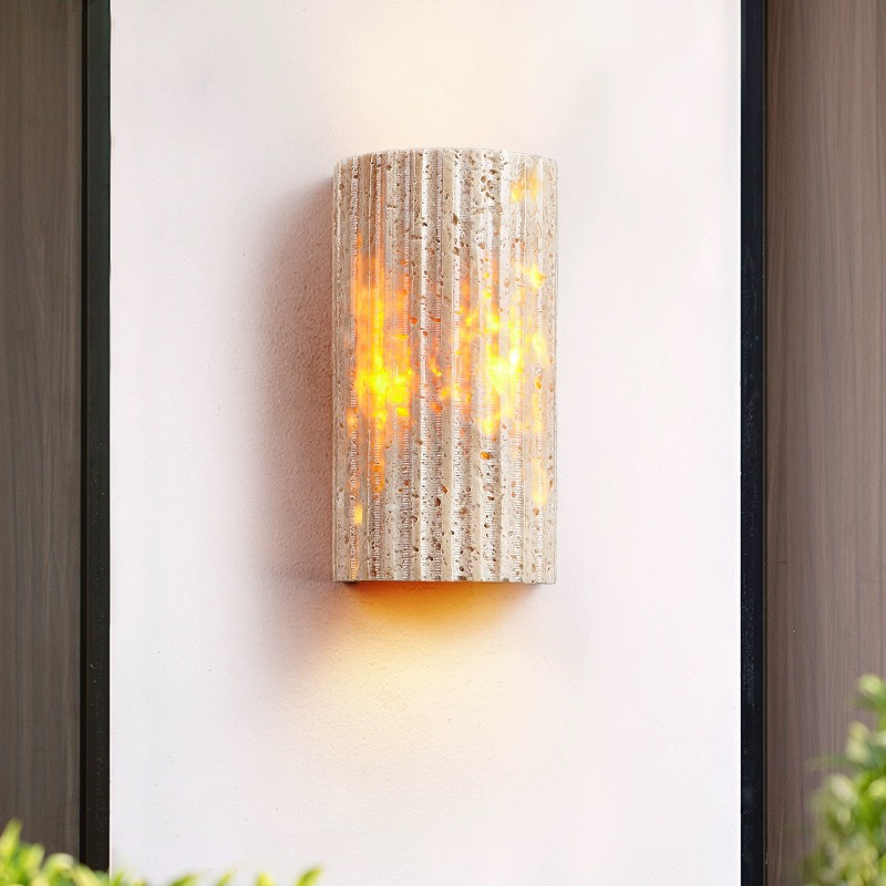 Yellow Travertine Wall Sconce Lamp - Half-Cylinder Design – CharmyDecor