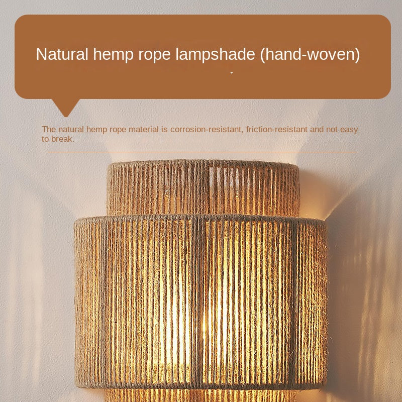 Bohemian Rattan Hemp Rope Wall Lamp with LED Lighting – CharmyDecor