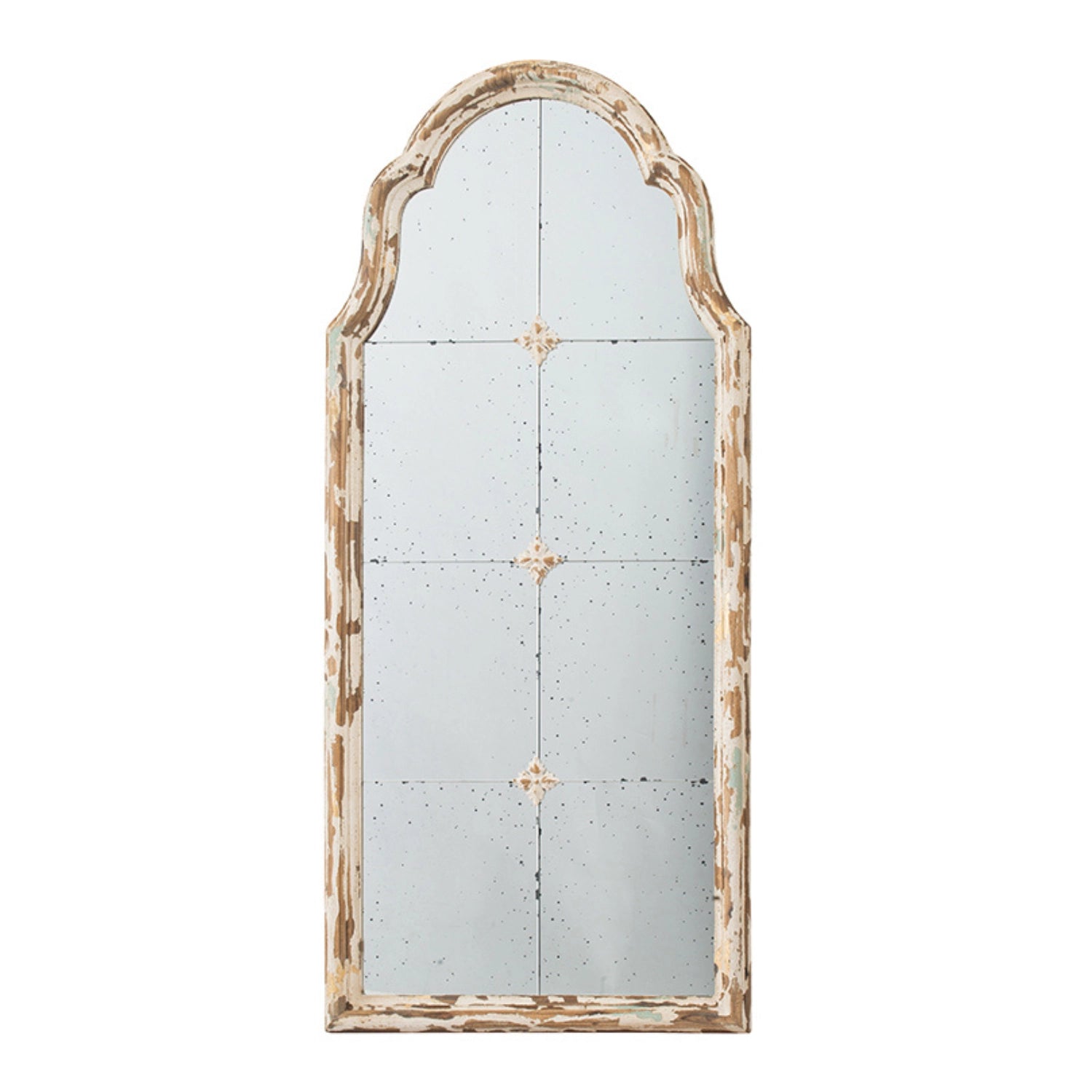 22” x 48” Antique Cream & Gold Arched Wall Mirror with Distressed Wood ...