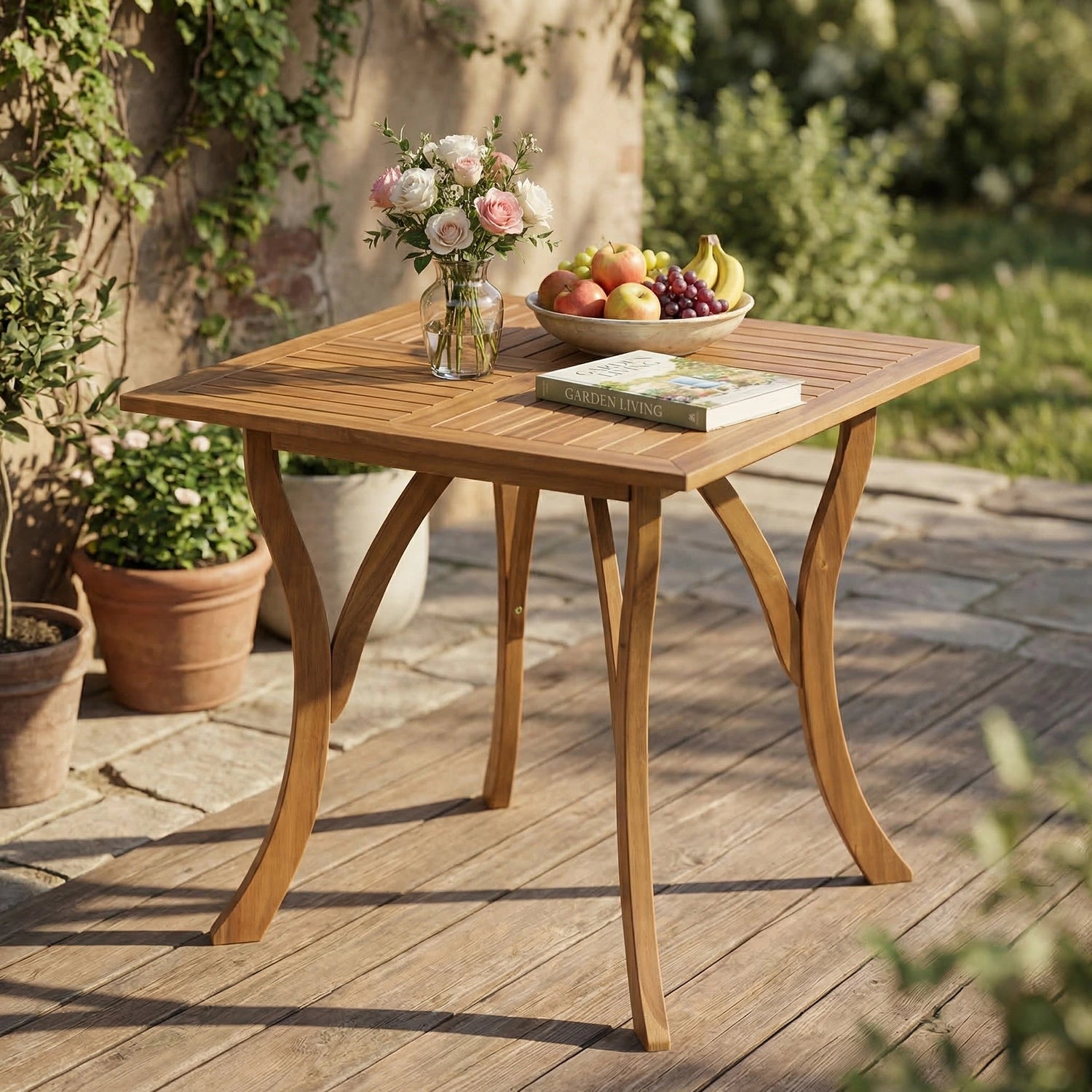 Outdoor Acacia Wood Square Dining Table, 31.5