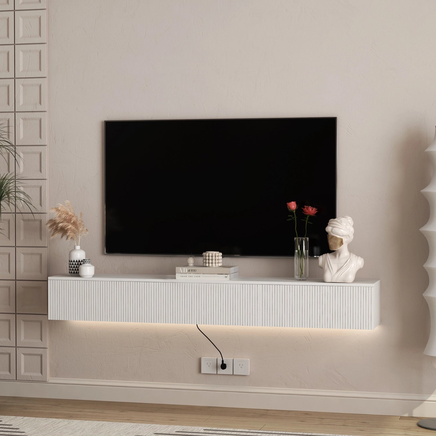 69 Inch Floating TV Stand with LED Lighting – Modern Wall-Mounted Cons ...