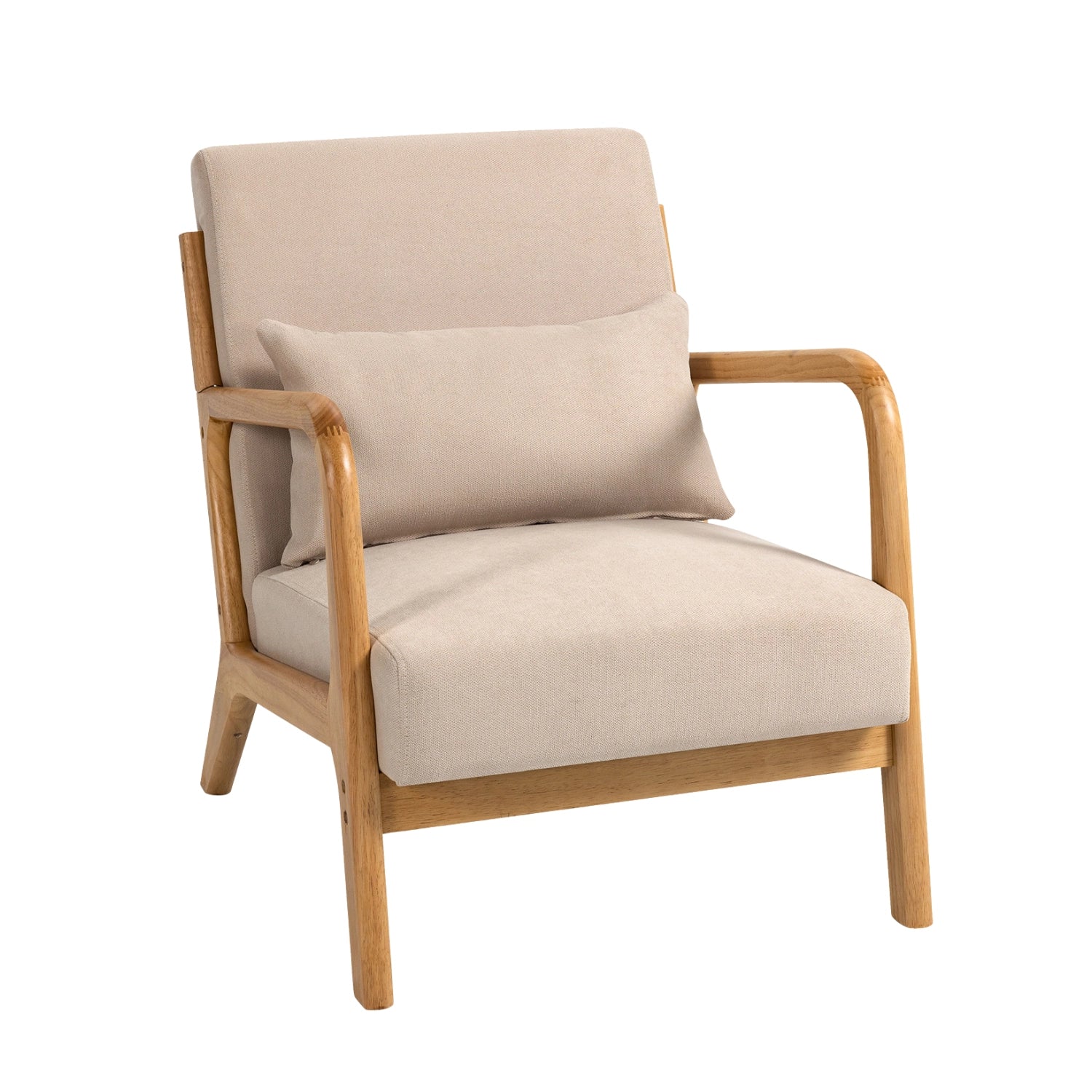 Mid-Century Beige Linen Lounge Chair with Solid Wood Frame – Modern Ac ...
