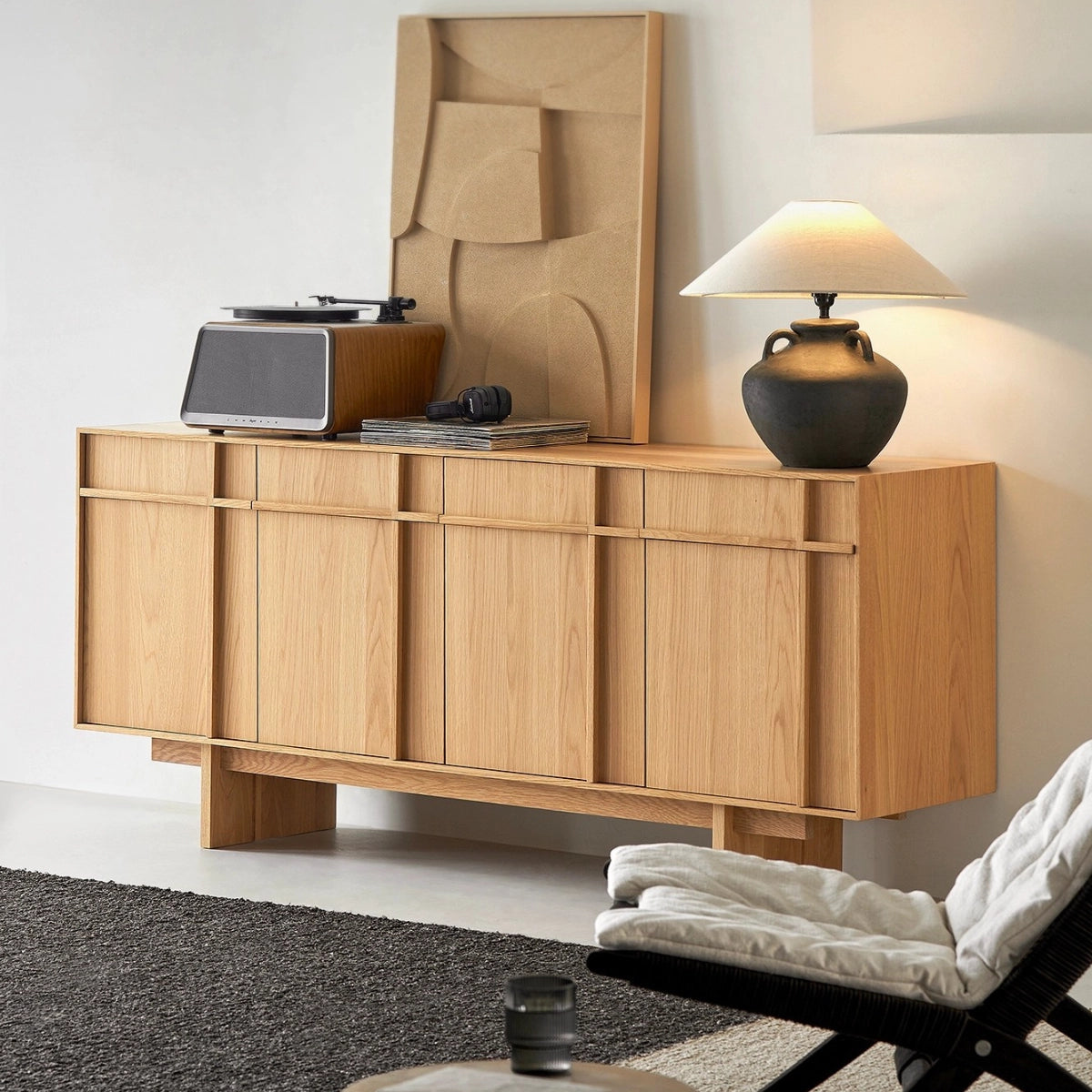 Modern Solid White Oak & Veneer Sideboard Buffet with Four Drawers and ...