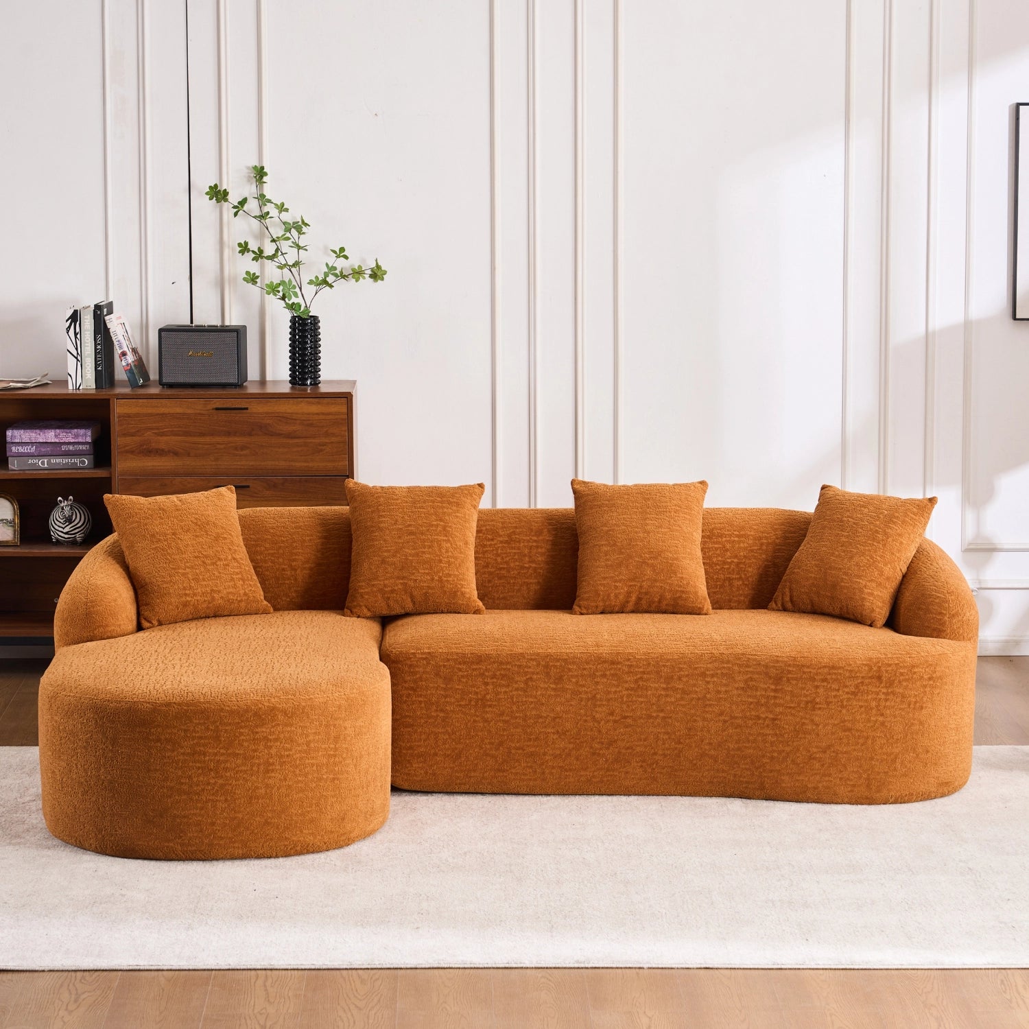 Orange Chenille L-Shape Sectional Sofa with Chaise – 98" Modern 3-Seat ...