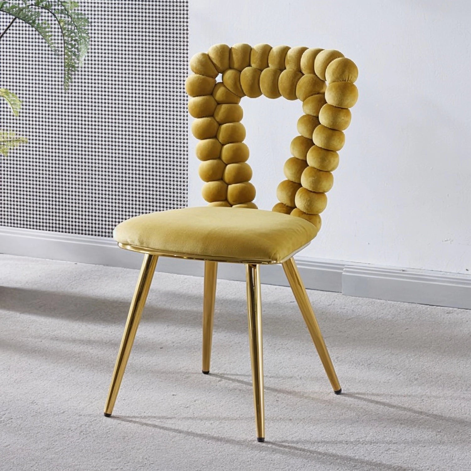 Modern Yellow Velvet Bubble Back Dining Chairs (Set of 2) with Gold Me ...