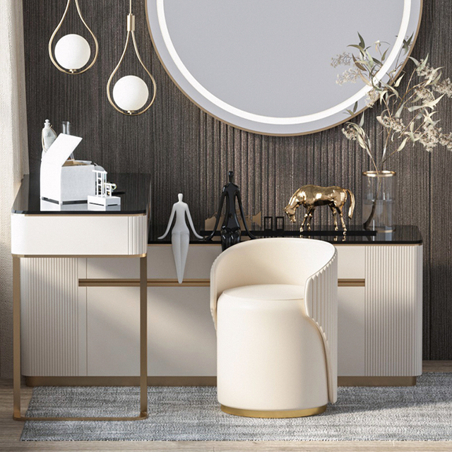 Stylish Round Boucle Makeup Chair with Low Back Design – CharmyDecor