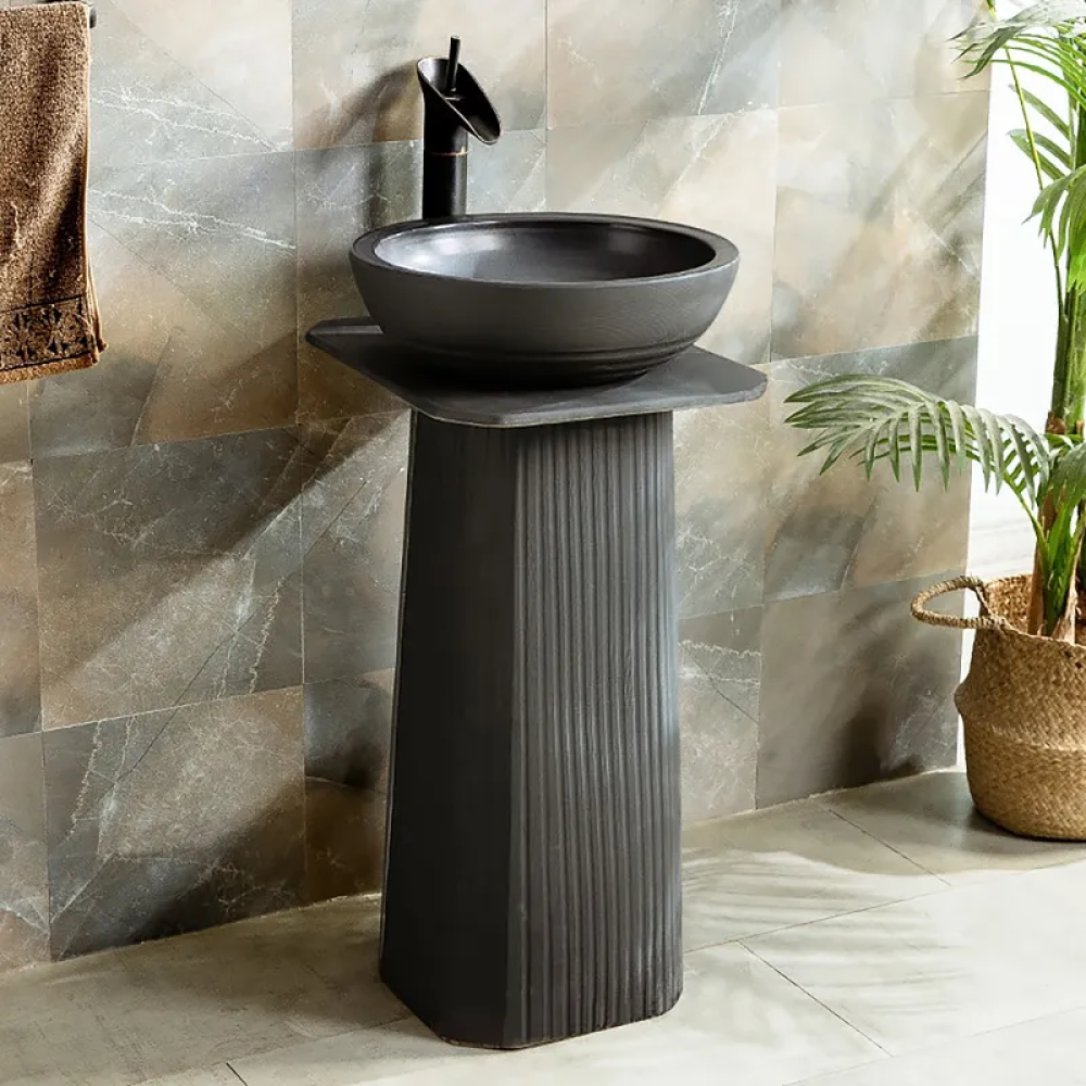 Gray Pedestal Vessel Sink for Bathrooms - No Faucet/Drain – CharmyDecor
