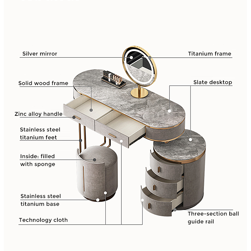 Gray Marble Makeup Vanity Set with Storage & Stool – CharmyDecor