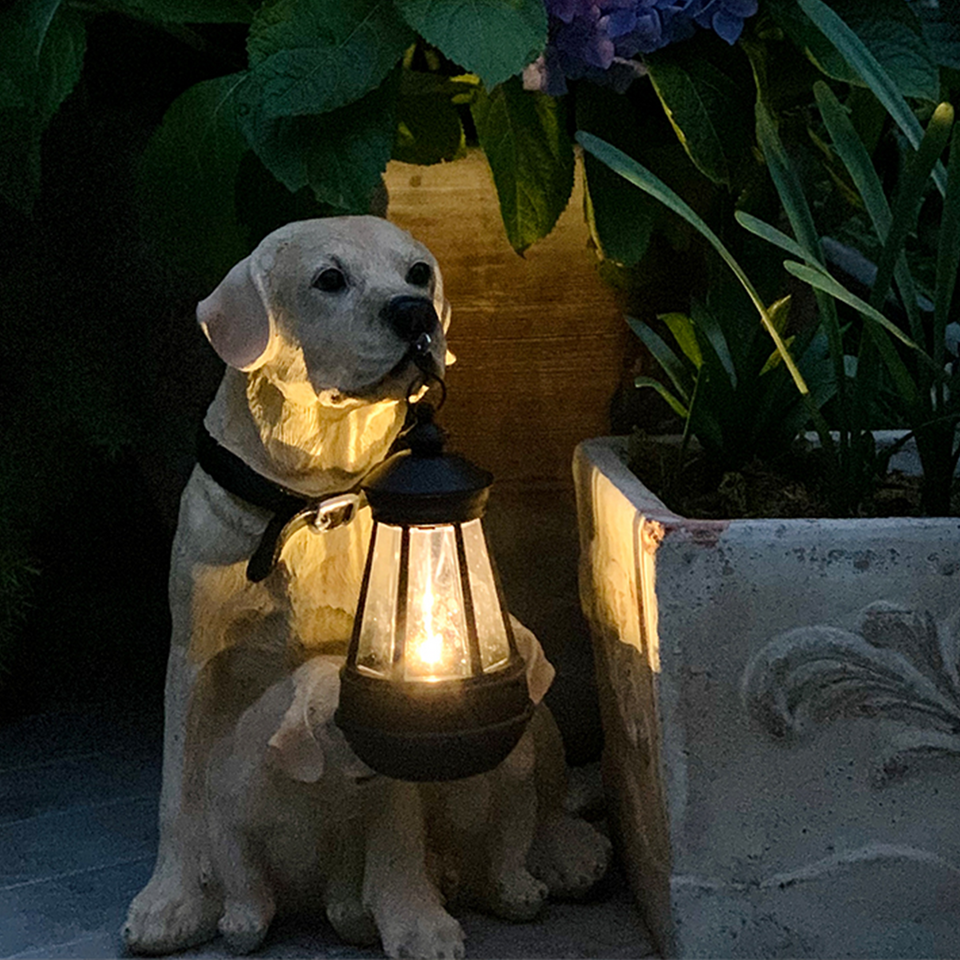 Solar-Powered Dog Statue Garden Lantern Light – CharmyDecor