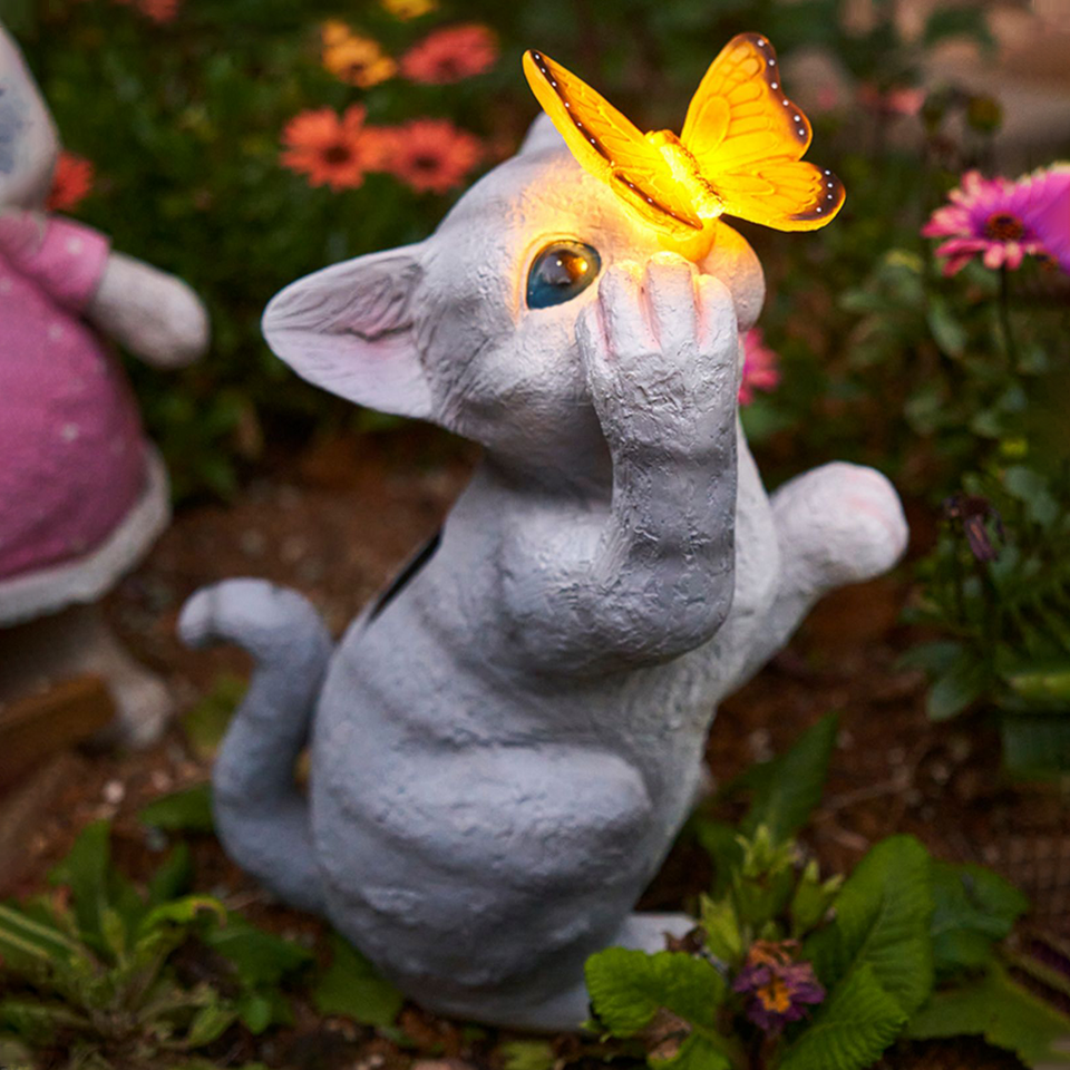 Cat Garden Statue: LED Solar Light for Outdoor Decor – CharmyDecor