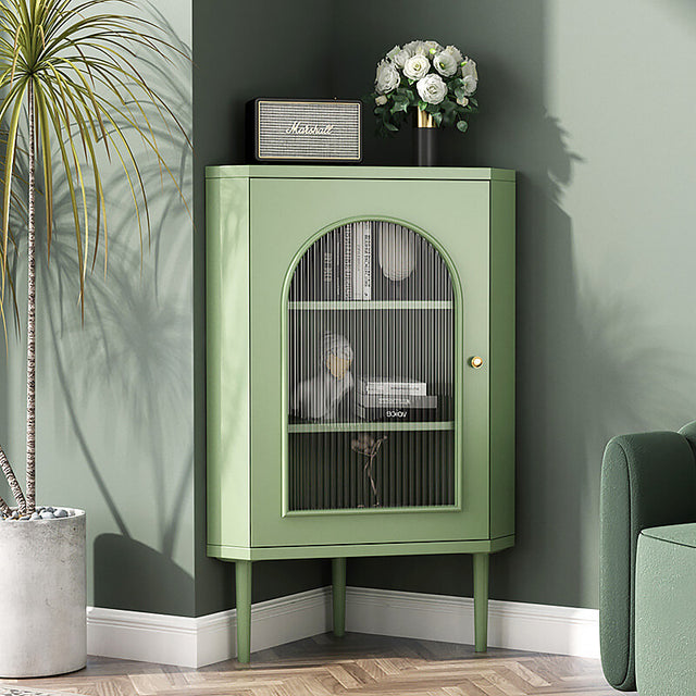 Modern 3‑Tier Triangle Corner Cabinet with Decorative Fluted Glass Doo ...