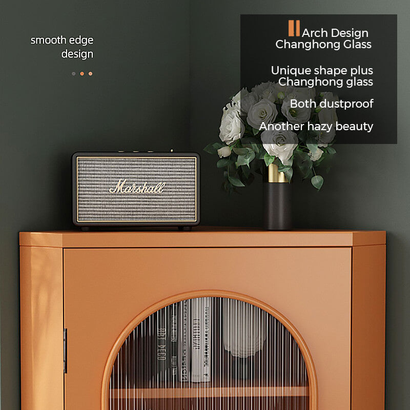 Modern 3‑Tier Triangle Corner Cabinet with Decorative Fluted Glass Doo ...