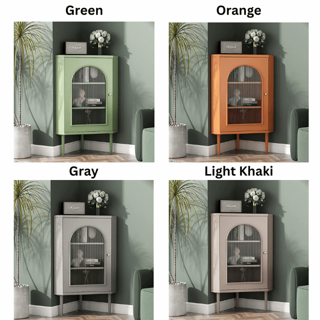 Triangle Storage Cabinet with Fluted Glass Door - CharmyDecor