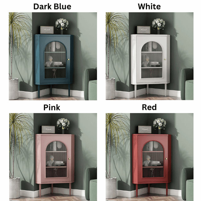 Triangle Storage Cabinet with Fluted Glass Door - CharmyDecor