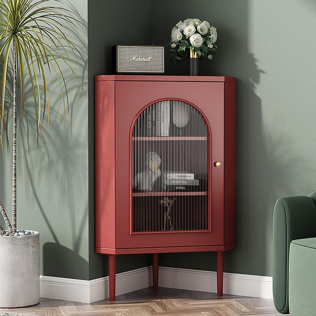 Modern 3‑Tier Triangle Corner Cabinet with Decorative Fluted Glass Doo ...