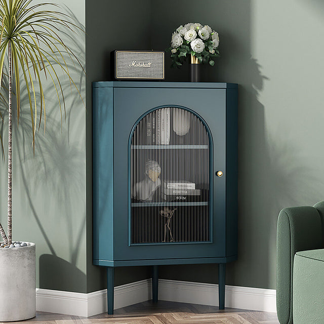 Modern 3‑Tier Triangle Corner Cabinet with Decorative Fluted Glass Doo ...
