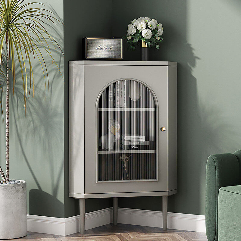Modern 3‑Tier Triangle Corner Cabinet with Decorative Fluted Glass Doo ...