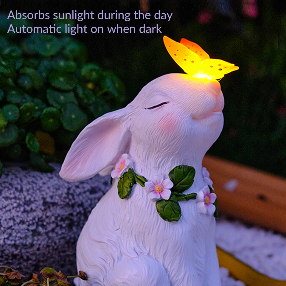 Solar-Powered Bunny Rabbit Garden Light with Butterfly – CharmyDecor