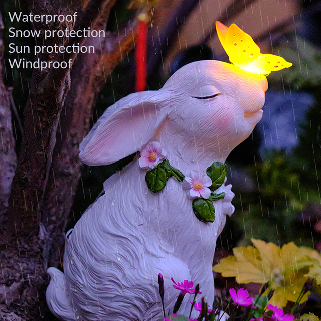 Solar-Powered Bunny Rabbit Garden Light with Butterfly – CharmyDecor