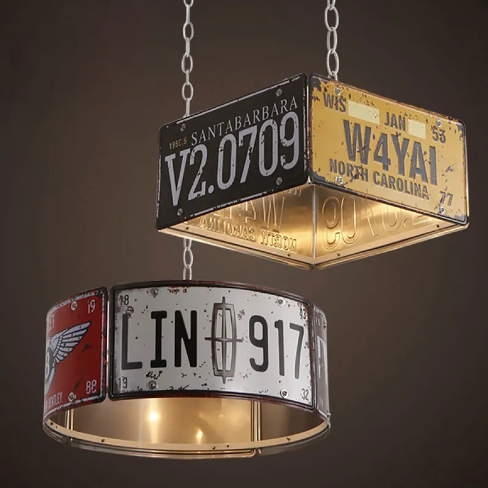 Industrial 3-Light License Plate Pendant Lighting Fixture – CharmyDecor