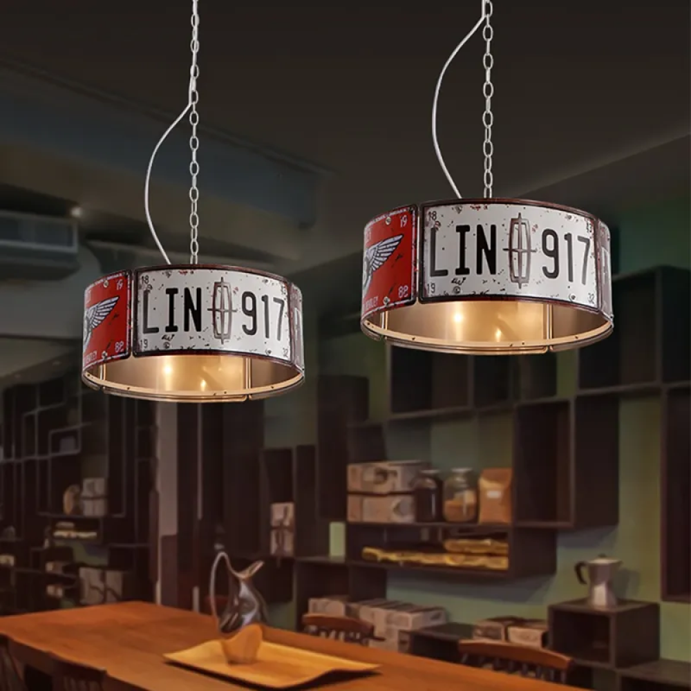 Industrial 3-Light License Plate Pendant Lighting Fixture – CharmyDecor