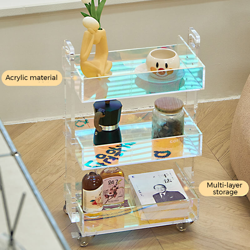 Iridescent Acrylic Bar Cart with Wheels - Trolley Design – CharmyDecor