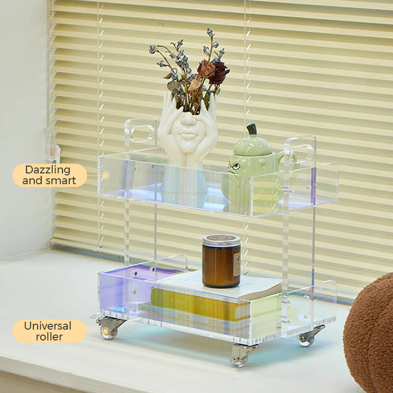 Iridescent Acrylic Bar Cart with Wheels - Trolley Design – CharmyDecor