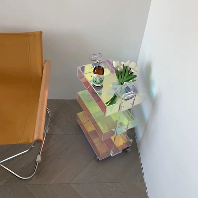 Acrylic Iridescent Trolley Bar Cart- CharmyDecor