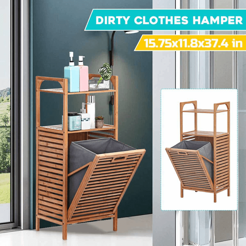 Bamboo Pull-Out Laundry Storage Rack Organizer – CharmyDecor