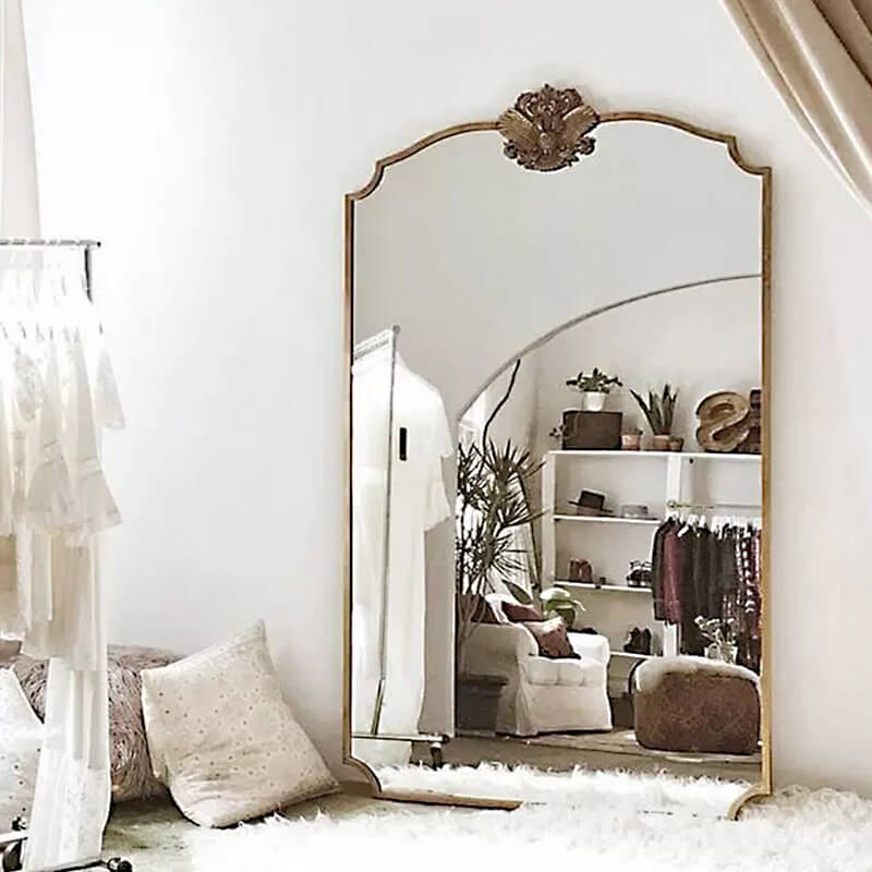 Vintage French-Style Carved Floor Mirror - Antique Design – CharmyDecor