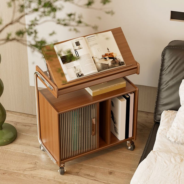 Mid-Century Retractable Side Table with Built-in Shelf – CharmyDecor