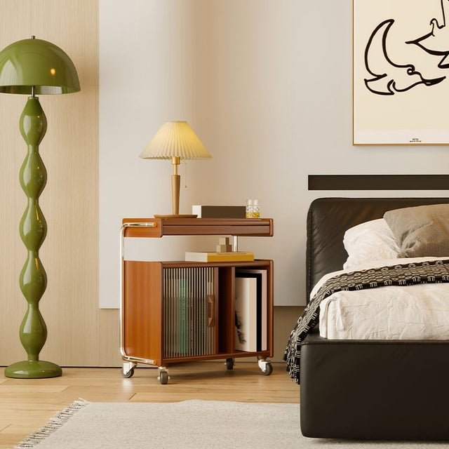 Mid-Century Retractable Side Table with Built-in Shelf – CharmyDecor