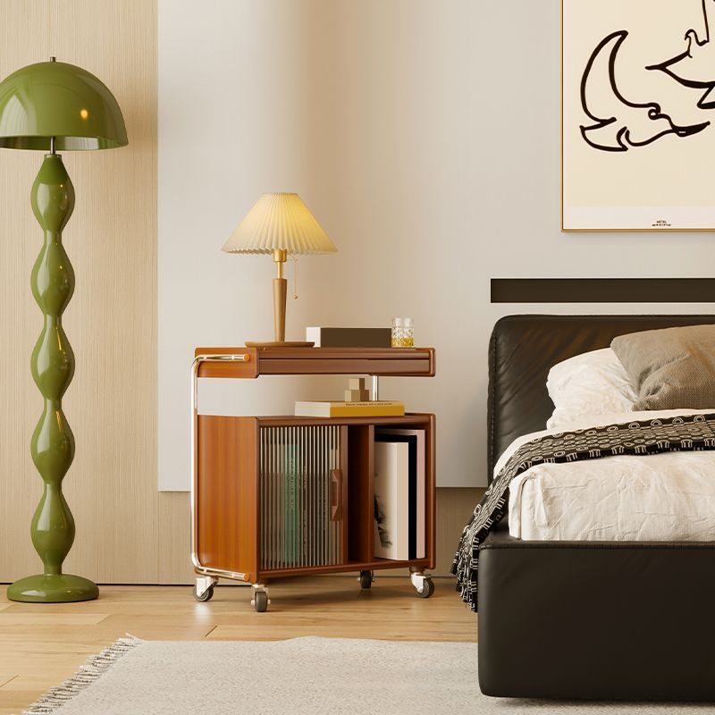 Mid-Century Retractable Side Table with Built-in Shelf – CharmyDecor