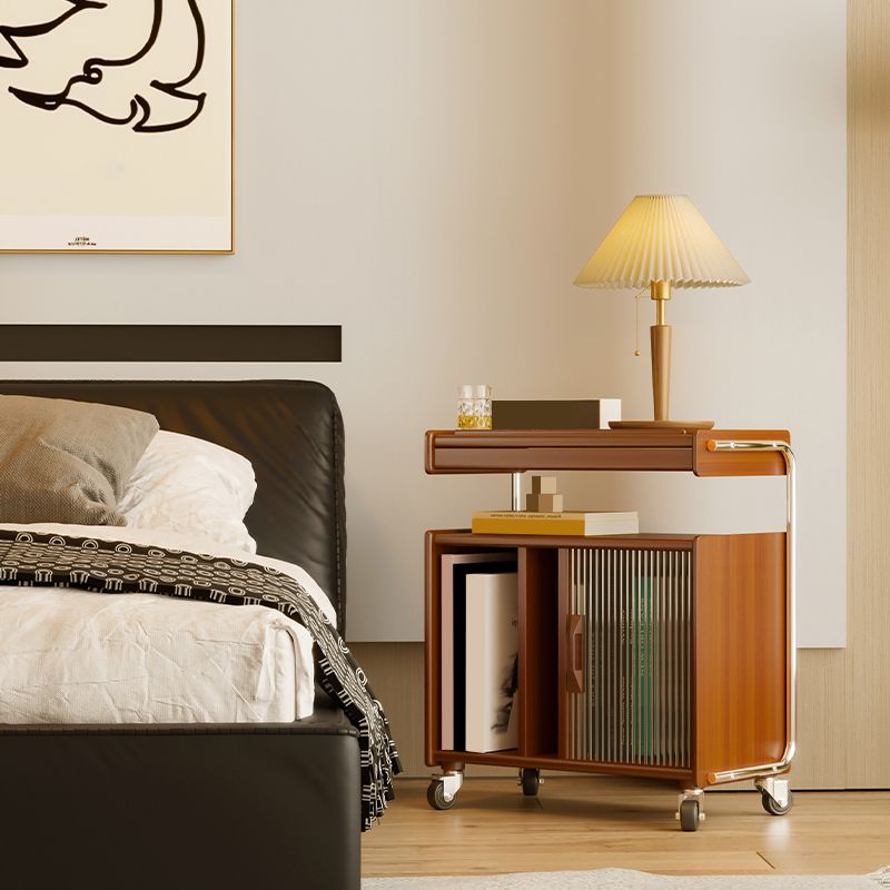 Mid-Century Retractable Side Table with Built-in Shelf – CharmyDecor