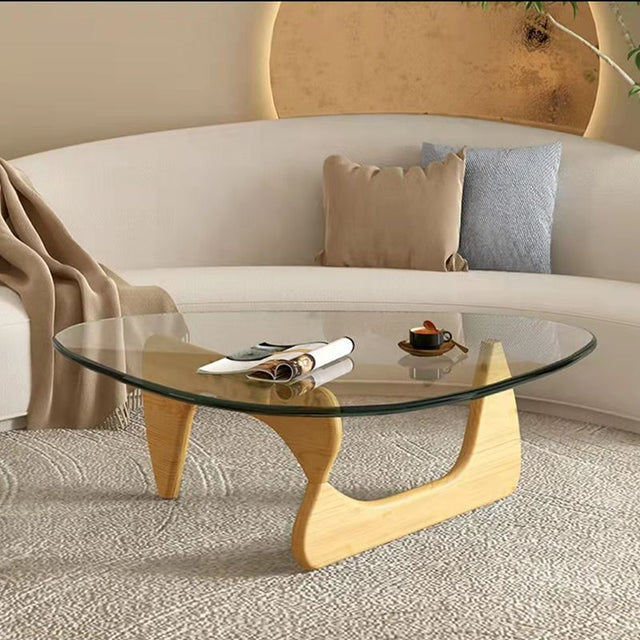 Ash Wood Glass Top Coffee Table - CharmyDecor