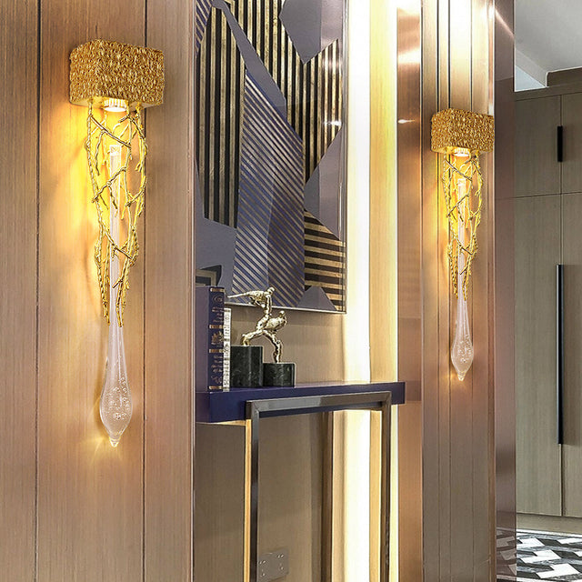 Nordic Gold Crystal LED Wall Sconce - Transparent Luxury – CharmyDecor