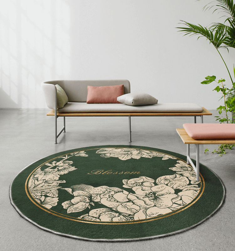 Nordic Floral Round Rug for Garden Area - Elegant Design – CharmyDecor