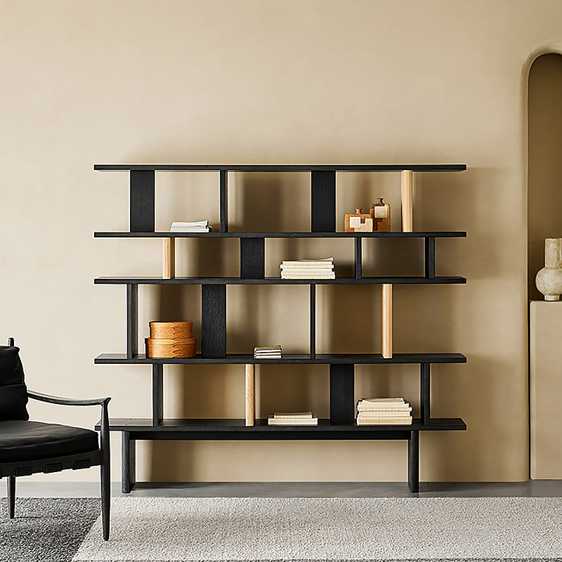 Japanese Black Oak Geometric Bookshelf - Modern Design – CharmyDecor