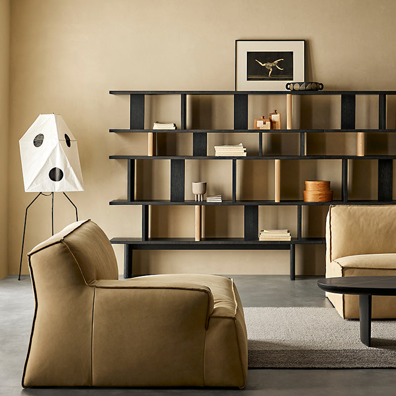 Japanese Black Oak Geometric Bookshelf - Modern Design – CharmyDecor