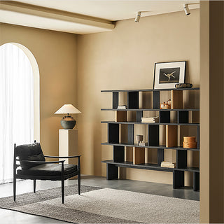 Japanese Black Oak Geometric Bookshelf - Modern Design – CharmyDecor