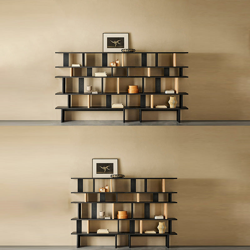 Japanese Style Black Oak Geometric Bookshelf - CharmyDecor