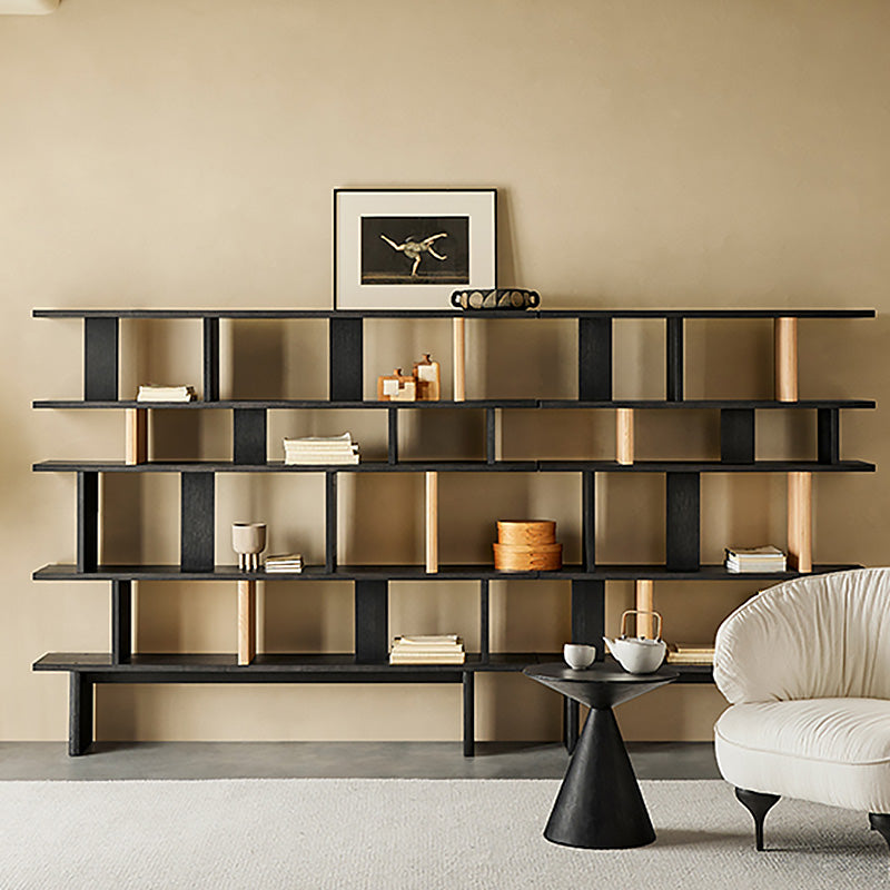 Japanese Black Oak Geometric Bookshelf - Modern Design – CharmyDecor