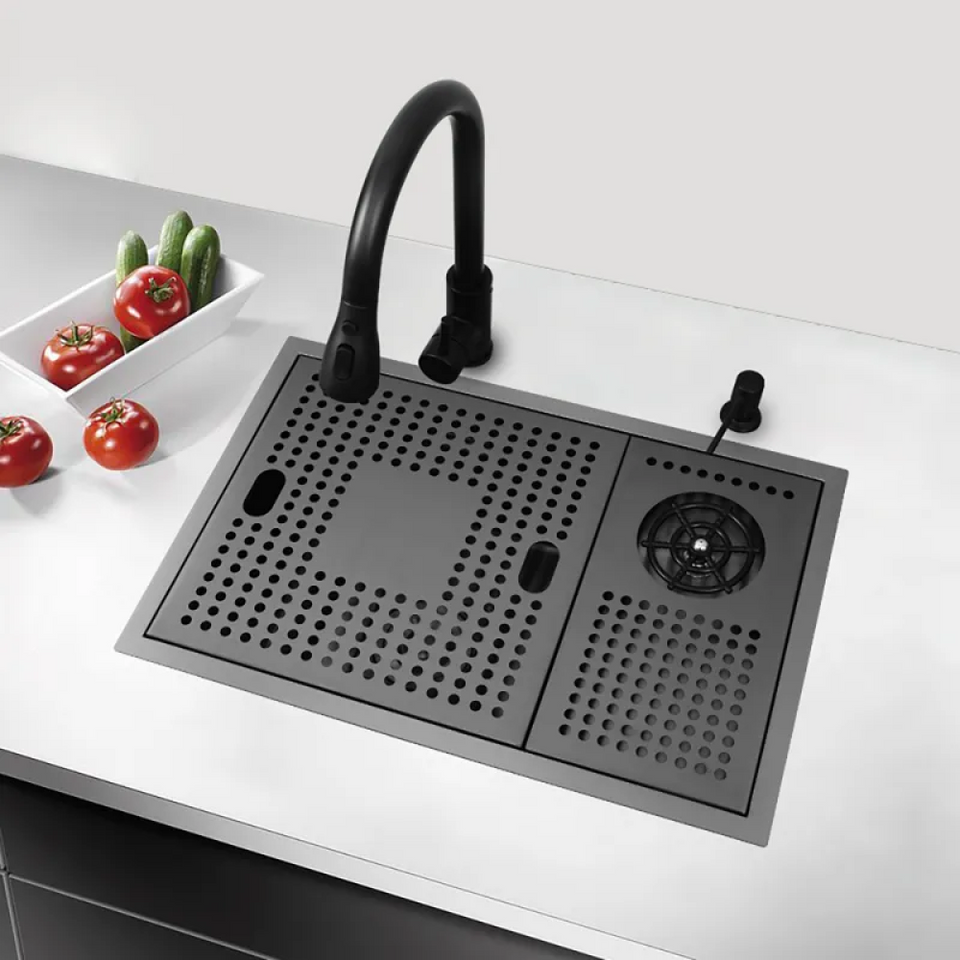 Black High-Pressure Kitchen Sink with Glass Washer Insert – CharmyDecor