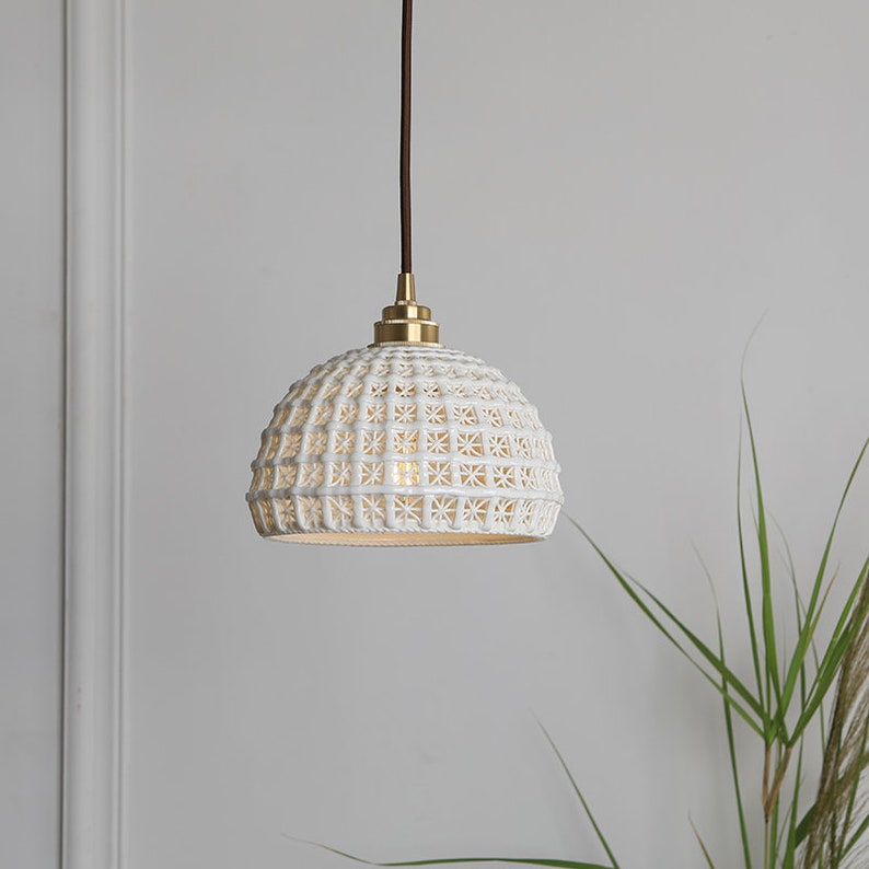 Elegant Brass Shade Ceramic Ceiling Pendant Light – CharmyDecor