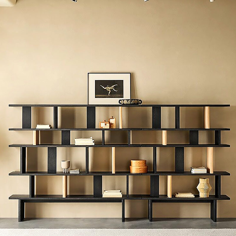 Japanese Black Oak Geometric Bookshelf - Modern Design – CharmyDecor