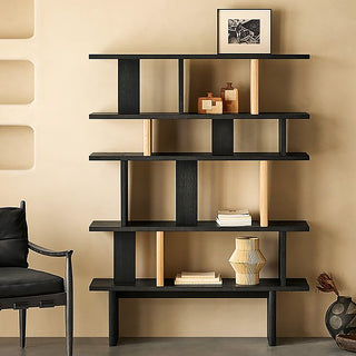 Japanese Style Black Oak Geometric Bookshelf - CharmyDecor