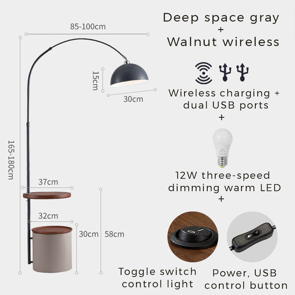 Stylish Double Storage Floor Lamp with Wireless Charging – CharmyDecor